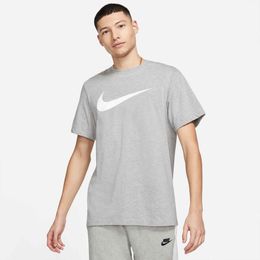 T-Shirt Nike Sportswear "M NSW TEE ICON SWOOSH", Herren, Gr. M, grau (dk grau heat), Jersey, Obermaterial: 100% Baumwolle, normal, Rundhals, Shirts T-Shirt, Kurzarm, Rundhalsausschnitt, aus Baumwolle