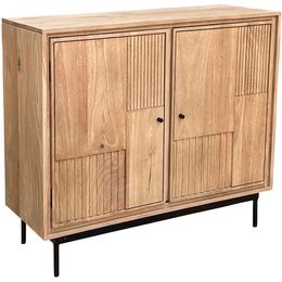 Kommode Sit "Schrank Retro &ndash; Lamellen‑Front & kunstvolle Schnitzereien, massiv", natur, schwarz, B:100cm H:90cm T:40cm, Massivholz, Metall, Sideboards, Kommode