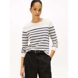 Tommy Hilfiger Damen Rundhalspullover "CO JERSEY STITCH LS C-NK SWT"calico, schwarz night navy multi stp, Gr. S, gestreift, Strick, Obermaterial: 67%