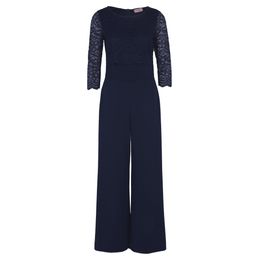 Jumpsuit Vera Mont "Jumpsuit mit Spitze", Damen, Gr. 32, EURO, blau (night sky), Obermaterial: 95% Polyester PES. 5% Elasthan EL., Overalls Jumpsuit