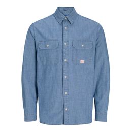 Jack & Jones Langarmhemd JACK & JONES "JPRBLUHARRY CHAMBRAY L/S SHIRT", Herren, Gr. M, N-Gr, medium blau denim, Web, Obermaterial: 100% Baumwolle, unifarben, regular fit, Hemden Langarmhemd