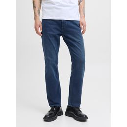 Jack & Jones Straight-Jeans JACK & JONES "JJICLARK JJORIGINAL SQ 2", Damen, Gr. 36, L&auml;nge 32, blau denim, Denim/Jeans, Obermaterial: 76% Baumwolle, 22% Polyester, 2% Elasthan, Abriebeffekte, straight fit lang, Jeans Straight-Jeans, Baumwollmischung, straight fit