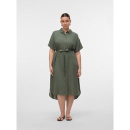 Vero Moda CURVE Damen Hemdblusenkleid "VMBUMPY SS SHIRT DRESS WVN GA CUR", gr&uuml;n, Gr. 48, unifarben, Web, Obermaterial: 100% Viskose, Kleider,