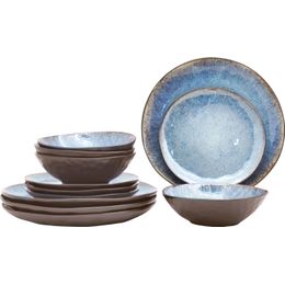 Tafelservice OTTO HOME "Teller Set, Service Allden", blau (aquablau, graublau, stahlblau), 12 Stk., Steinzeug, Geschirr-Sets, Tafelservice, Teller Set, jedes St&uuml;ck ein Unikat, 12 Teile, f&uuml;r 4 Personen, Topseller