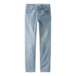 Slim-fit-Jeans name it "NKMTHEO XSLIM SWE JEANS 3113-TH NOOS", M&auml;dchen, Gr. 92, N-Gr, bright light blau denim, Denim/Jeans, Obermaterial: 70% Baumwolle, 27% Polyester, 3% Elasthan, unifarben, slim fit lang, Jeans Slim-fit-Jeans
