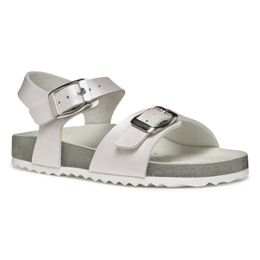 Sandale Geox "J ADRIEL GIRL", M&auml;dchen, Gr. 24, silber (wei&szlig;, silberfarben), Synthetik, metallic, festlich, Schuhe Sandale, Konfirmationsschuh, Kommunionschuh, Klettschuh mit dezentem Schimmer