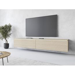 Lowboard Home Affaire "LOWBOARD VERA, wahlweise mit oder ohne Beleuchtung", braun (eichefarben gaja gefr&auml;st), B:180cm H:30cm T:33cm, Sideboards, Lowboard, Modernes griffloses TV-Board, 180 cm TV-Schrank, stehend und h&auml;ngend