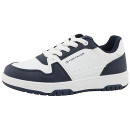 Plateausneaker Tom Tailor, Damen, Gr. 31, blau (wei&szlig;, navy), Lederimitat, Textil, Schuhe Plateausneaker, Freizeitschuh, Halbschuh, Schn&uuml;rschuh mit Kontrastbesatz