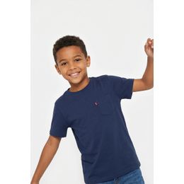 T-Shirt LEVI'S KIDS "LVB SUNSET POCKET TEE", Jungen, Gr. 4 (104), blau (marineblaus), Jersey, Obermaterial: 60% Baumwolle, 40% Polyester, Rundhals, Shirts T-Shirt