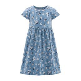 Jerseykleid happy girls, M&auml;dchen, Gr. 104, N-Gr, dove blau, Jersey, Obermaterial: 100% Baumwolle, bedruckt, gebl&uuml;mt, Basic knieumspielend, Rundhals, Kleider Jerseykleid