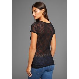 Melrose Damen Rundhalsshirt, schwarz, Gr. 34, unifarben, Jersey, Obermaterial: 95% Viskose, 5% Elasthan. Spitze: 95% Polyester, 5% Elasthan, Shirts,