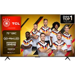 TCL Mini-LED-Fernseher "75Q6CX2", Energieeffizienz: E, schwarz, 75 &Prime;, Fernseher, 4K Multi-HDR Dolby Vision, 144Hz, ONKYO Dolby Atmos, Apple Airplay 2, Mini-LED-Fernseher