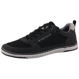 Sneaker Tom Tailor, Herren, Gr. 45, schwarz, Lederimitat, Textil, Schuhe Sneaker, Freizeitschuh, Halbschuh, Schn&uuml;rschuh mit Kontrast-Rahmennaht