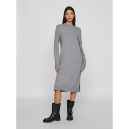 Strickkleid Vila "VIRIL CREW NECK L/S MIDI DRESS - NOOS", Damen, Gr. S, N-Gr, grau (medium grau melange), Feinstrick, Obermaterial: 50% Viskose, 27% Nylon, 23% Polyester, unifarben, regular fit knielang, hoch geschlossener Ausschnitt, Kleider Strickkleid