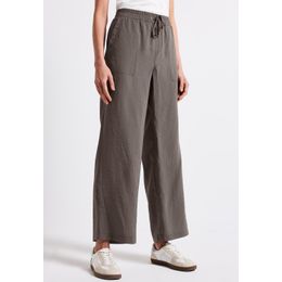 Stoffhose Street One, Damen, Gr. 42, L&auml;nge 30, nomad braun, Web, Obermaterial: 83% Modal, 17% Polyester, unifarben, lang, Hosen Stoffhose, Sommerhose mit Crinkle-Struktur, Wide Leg
