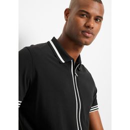 bonprix Herren Poloshirtschwarz, Gr. 64, Obermaterial: 100% Baumwolle, Shirts, Kurzarm, mit Rei&szlig;verschluss, aus reiner Baumwolle, mit Polokragen