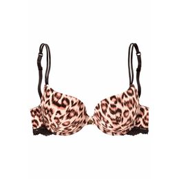 JETTE Damen Push-up-BH, Gr. 85, bunt, Microtouch, Obermaterial: 90% Polyamid, 10% Elasthan, BHs, mit Leopardenmuster, sexy Dessous