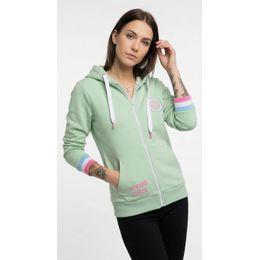 Zwillingsherz Damen Kapuzensweatjacke, gr&uuml;n, Gr. SM, Sweatware, Obermaterial: 50% Baumwolle, 50% Polyester, Sweatjacken, Regular-Fit, Kapuze,