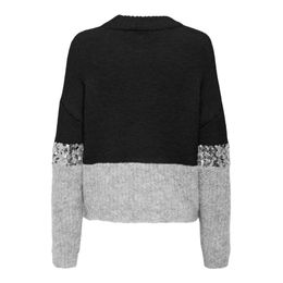Only Damen Rundhalspullover "ONLMAINE LIFE LS SEQUIN BLOCK O-NECK KNT"schwarz detail:sliver sequins, light grau mel, Gr. S, Strick, Obermaterial: 70%