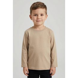 Langarmshirt name it "NMMVOBBO LS NREG TOP NOOS", Jungen, Gr. 116, beige (pure cashmere), Jersey, Obermaterial: 100% Baumwolle, unifarben, normal normal, Rundhals, abgesteppte Kante, Shirts Langarmshirt, in Basic-Form