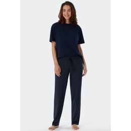 Schiesser Damen Loungehose "Mix + Relax", Gr. 42, blau, Single Jersey, Obermaterial: 95% Baumwolle, 5% Elasthan, Hosen, seitliche Taschen,