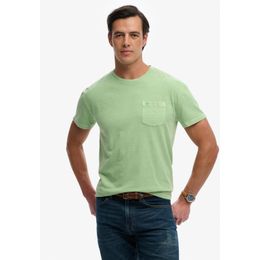 Superdry Herren Rundhalsshirt "COTTON CLASSIC LINEN PKT TEE", gr&uuml;n, Gr. M, unifarben, Single Jersey, Obermaterial: 80% Baumwolle, 20% Leinen, Shirts,