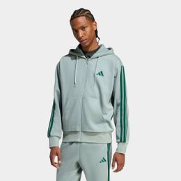 Herren Sweatjacke "ESSENTIALS 3-STREIFEN"wonder sage, collegiate gr&uuml;n, Gr. M, adidas Sportswear, Obermaterial: 55% Baumwolle, 36% Polyester, 9%