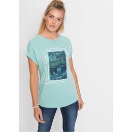 bonprix Damen T-Shirt, blau, Gr. 40, Obermaterial: 50% Baumwolle, 50% Viskose, Shirts, Regular Fit, Kurzarm-Design, aus Viskose-Mix