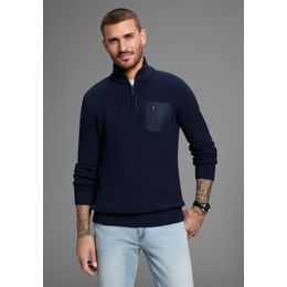 Bruno Banani Herren Troyer, blau, Gr. XXXL, unifarben, Strick, Obermaterial: 50% Baumwolle, 50% Polyacryl, Pullover, mit Brusttasche