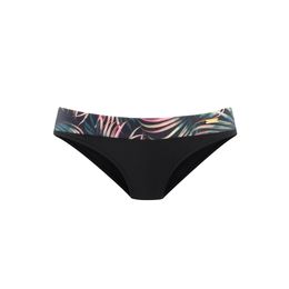 Lascana Damen Bikini-Hose "Reese", schwarz, Gr. 36, bedruckt, Polyamid, Badehosen, mit Umschlagbund und Palmendruck