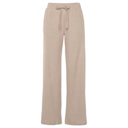 Lascana Damen Homewearhose, Gr. 40, beige, Rippware, Obermaterial: 56% Polyester, 41% Viskose, 3% Elasthan, meliert, unifarben, Hosen,