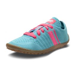 Leguano Damen Barfu&szlig;schuh "CARIBEO", Gr. 41, blau, Textil, Schuhe, Bequemschuh, Schn&uuml;rschuh mit Kontrastbesatz