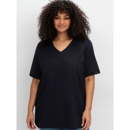 sheego Damen T-Shirt "T-Shirt", blau, Gr. 48, unifarben, 100% Baumwolle, Shirts