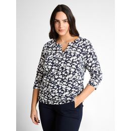 3/4-Arm-Shirt Tom Tailor PLUS, Damen, Gr. 48, blau ginkgo minimal, Single Jersey, Obermaterial: 50% Baumwolle, 50% Modal, bedruckt, regular fit normal, Rundhals, Shirts 3/4-Arm-Shirt, mit All-Over Print