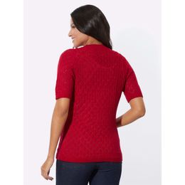 Classic Basics Damen Ajourstrickjacke, rot, Gr. 44, unifarben, 100% Polyacryl, Strickjacken