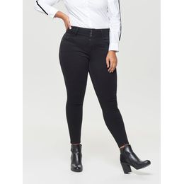 Only CARMAKOMA Damen Skinny-fit-Jeans "CARANNA LIFE HW SK ANK JEANS BLACK NOOS", schwarz, Gr. 42, Denim/Jeans, Obermaterial: 53% Viskose, 29%