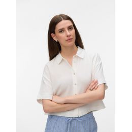 V&eacute;ro Moda Kurzarmbluse VERO MODA "VMNATALI SS CROP SHIRT WVN NOOS", Damen, Gr. L, snow wei&szlig;, Web, Obermaterial: 100% Baumwolle, unifarben, taillenbedeckt, Blusen, Baumwolle, verk&uuml;rzte Form