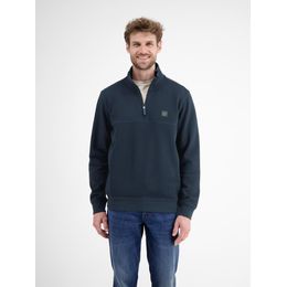 Lerros Herren Sweater, blau, Gr. M, unifarben, Sweatware, Obermaterial: 100% Baumwolle, Sweatshirts, mit Troyer-Rei&szlig;verschluss