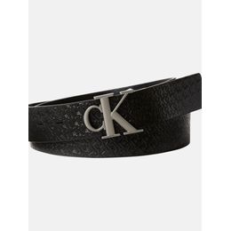 Herren Lederg&uuml;rtel "MNGRM PLQ BCKL 35MM"schwarz, schwarz aop, matte gunmetal, Gr. 105, Calvin Klein Jeans, unifarben, Rindsleder, G&uuml;rtel