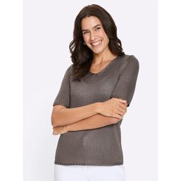 Inspirationen Damen Kurzarmpullover "Kurzarm-Pullover", braun, Gr. 46, unifarben, 100% Polyacryl, Pullover