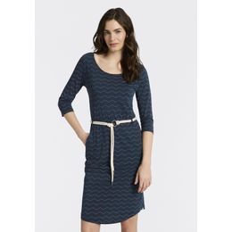 Ragwear Damen Jerseykleid "LILITHA ZIG ZAG O", blau, Gr. L, gemustert, Jersey, Obermaterial: 50% Baumwolle, 50% Modal, Kleider, mit