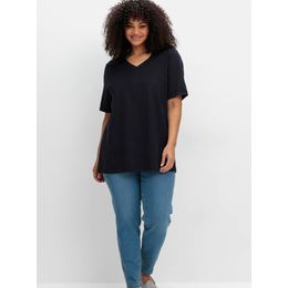 sheego Damen T-Shirt "T-Shirt", blau, Gr. 52, unifarben, 100% Baumwolle, Shirts