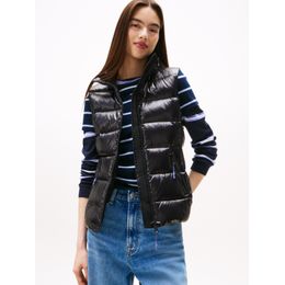 Tommy Jeans Damen Steppweste "TJW SLIM ZIP PRINT DOWN VEST", schwarz, Gr. XS, leicht gl&auml;nzend, unifarben, Web, Obermaterial: 100% Nylon, Westen