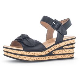 Gabor Damen Keilsandalette, Gr. 44, schwarz, Nappaleder, Schuhe, Keilabsatz, Sommerschuh, Riemchensandale mit sch&ouml;ner Zierschleife