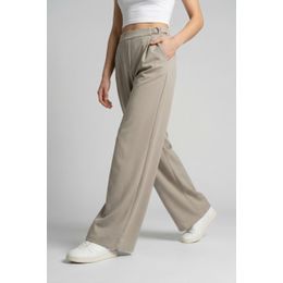Only Damen Anzughose "ONLSANIA LIFE WIDE BUCKLE PANT JRS", beige, Gr. M, unifarben, Jersey, Obermaterial: 95% Polyester, 5% Elasthan, Hosen,