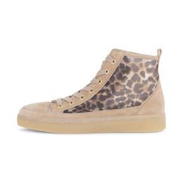 Gabor Damen Plateausneaker, Gr. 41, beige, Textil, Ziegenveloursleder, Schuhe, Schn&uuml;rschuh, Freizeitschuh, High-Top-Sneaker mit modischer Stickerei