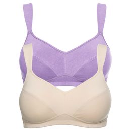 bonprix Damen B&uuml;gel-BH "BH ohne B&uuml;gel mit Baumwolle (2er Pack)", Gr. 95flieder, sandbeige, Obermaterial: 95% Baumwolle, 5% Elasthan. Futter: 100%
