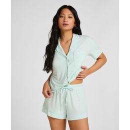 Hunkem&ouml;ller Pyjama HUNKEM&Ouml;LLER "Jersey-Shorts Essential", Damen, Gr. M, blau, 92% Viskose, 8% Elasthan, Homewear-Sets Pyjama
