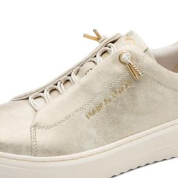 Marco Tozzi Damen Slip-On Sneaker, Gr. 40, beige, Lederimitat, metallic, unifarben, Schuhe, Freizeitschuh, Halbschuh, Schn&uuml;rschuh mit seitlichem