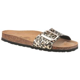ANISTON SHOES Damen Pantolette, Gr. 37, schwarz, Lederimitat, Schuhe, Strandschuh, Sommerschuh, Urlaubschuh, leo